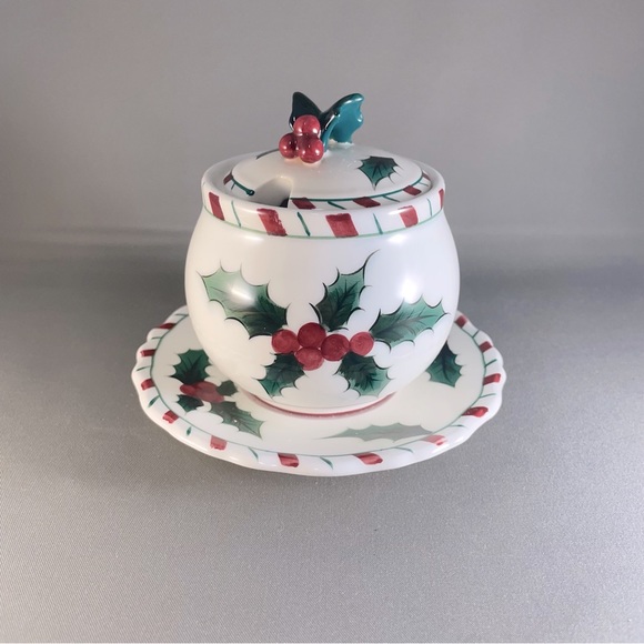 Lefton | Holiday | Vintage Lefton Holly Berry Candy Cane Jamjelly Jar ...